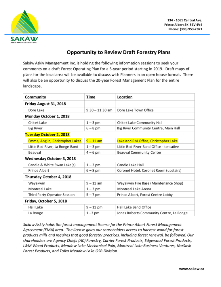 Opportunity to Review Draft Forestry Plans - District of Lakeland