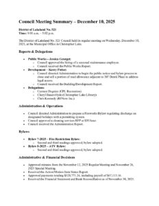 2025.12 December Council Meeting Summary - District of Lakeland